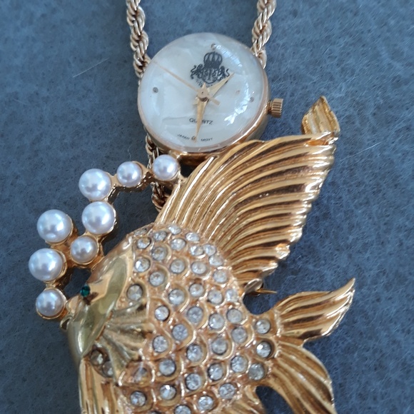 ivana trump | Jewelry | Ivana Trump Watch Pendant Pin Gold Pearl Fish ...